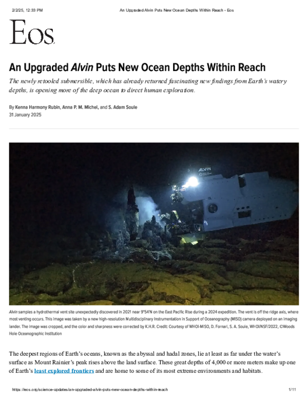 (PDF) An Upgraded Alvin Puts New Ocean Depths Within Reach