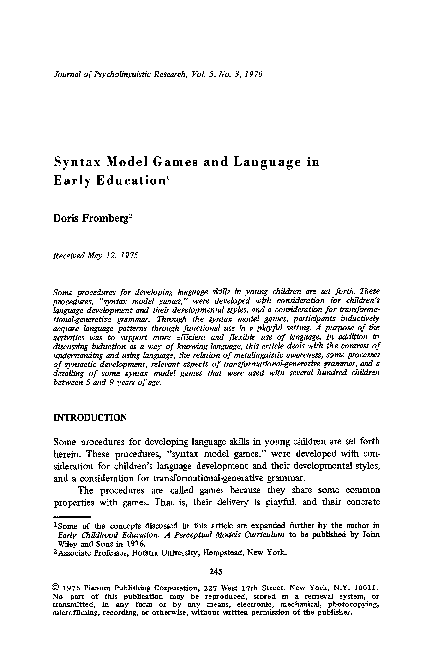 (PDF) Syntax model games and language in early education