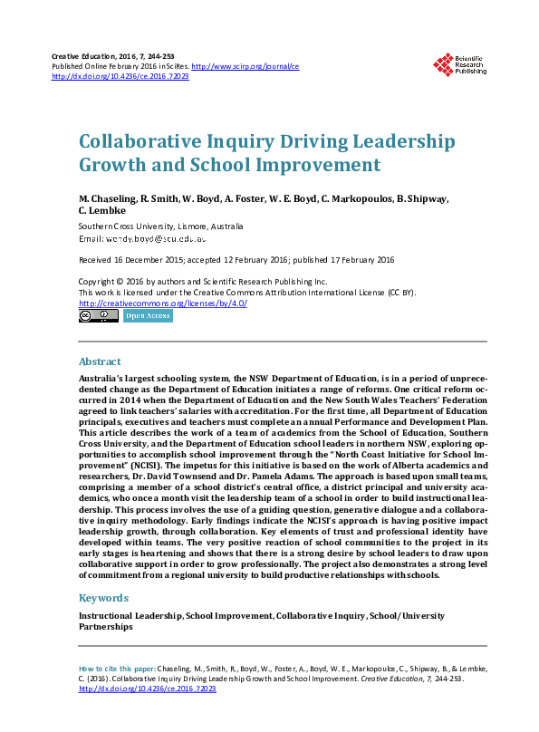 (PDF) Collaborative Inquiry Driving Leadership Growth and School ...