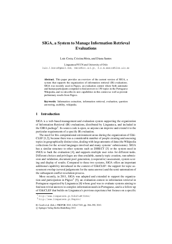 (PDF) SIGA, a System to Manage Information Retrieval Evaluations