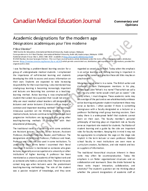 (PDF) Academic designations for the modern age