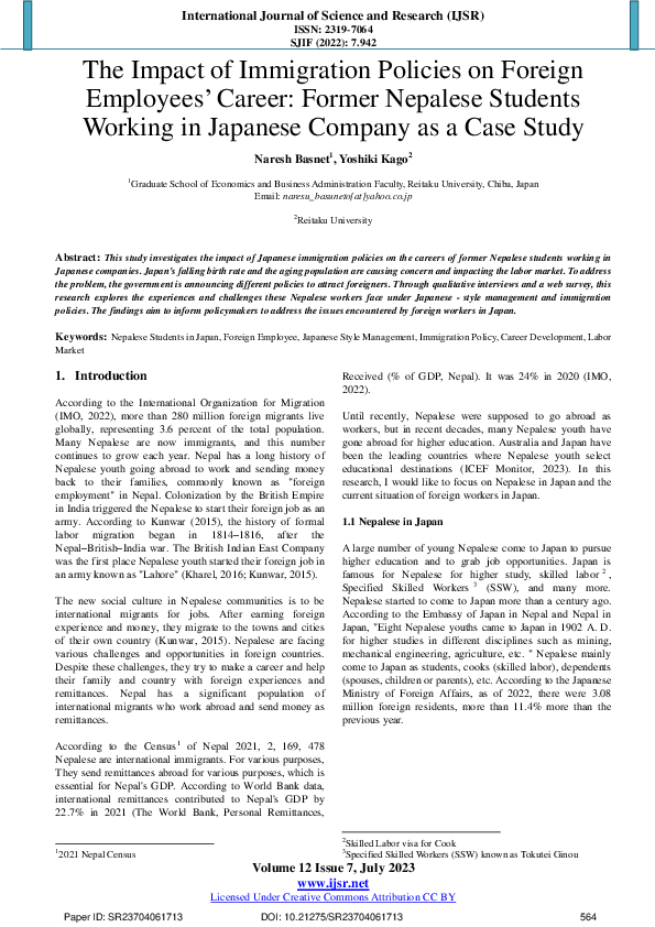 (PDF) The Impact of Immigration Policies on Foreign Employees' Career ...