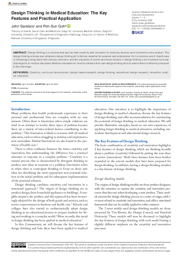 (PDF) Design Thinking in Medical Education: The Key Features and Practical Application