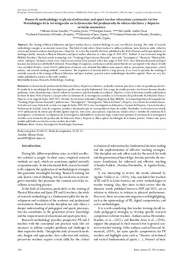 (PDF) Research methodology in physical education and sport teacher education: systematic review ...