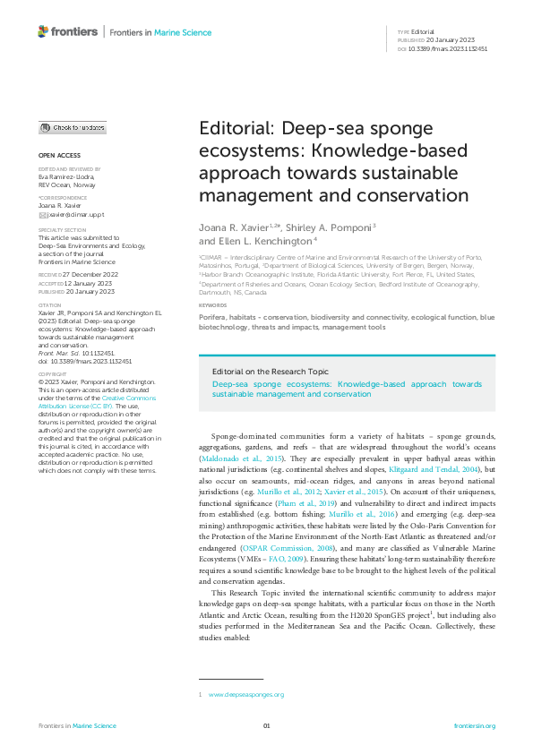 (PDF) Editorial: Deep-sea sponge ecosystems: Knowledge-based approach ...