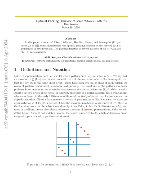 (PDF) Optimal Packing Behavior of Some 2-Block Patterns