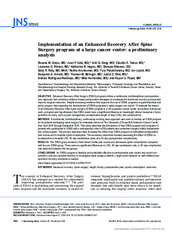 (PDF) Implementation of an Enhanced Recovery After Spine Surgery ...