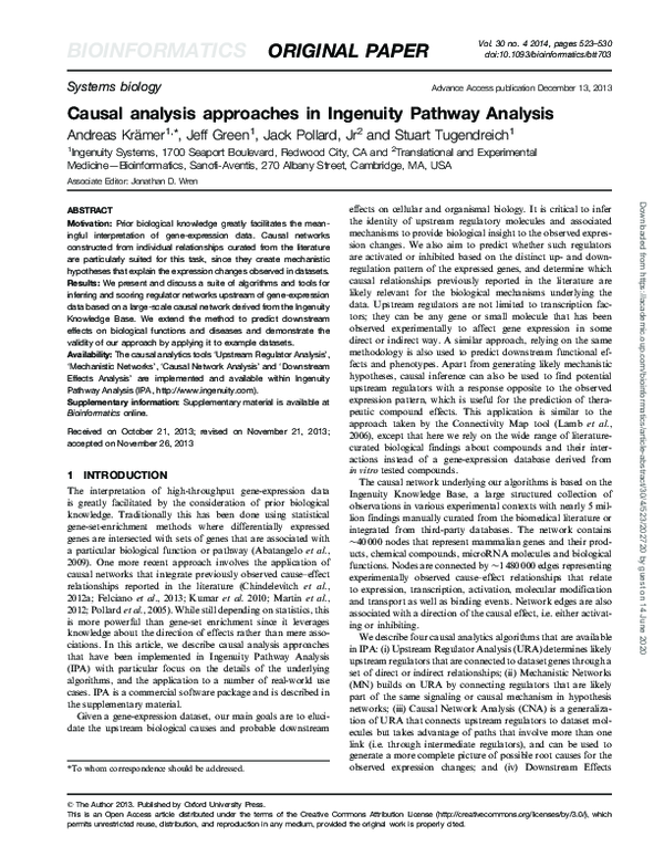 (PDF) Causal analysis approaches in Ingenuity Pathway Analysis