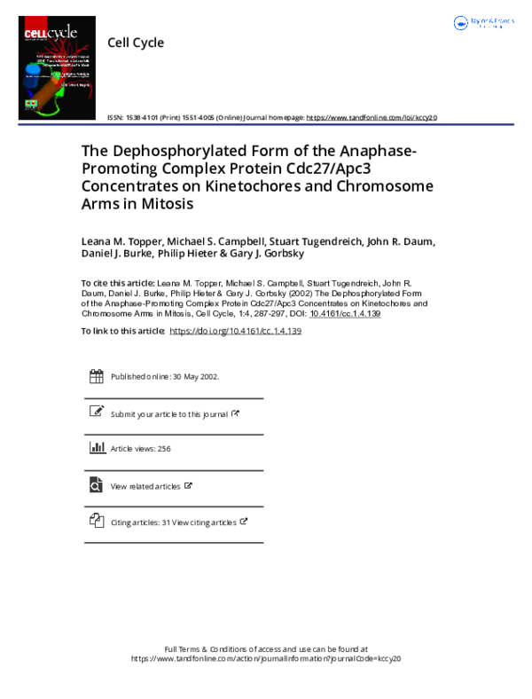 (PDF) The Dephosphorylated Form of the Anaphase-Promoting Complex ...