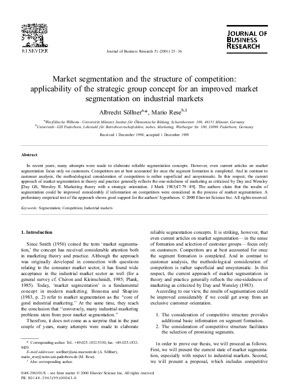 (PDF) Market segmentation and the structure of competition: applicability of the strategic group ...