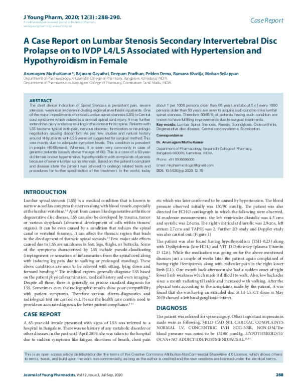 (PDF) A Case Report on Lumbar Stenosis Secondary Intervertebral Disc Prolapse on to IVDP L4/L5 ...