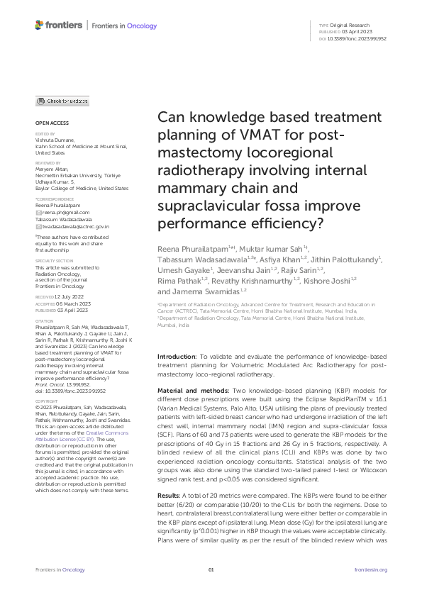 (PDF) Can knowledge based treatment planning of VMAT for post-mastectomy locoregional ...