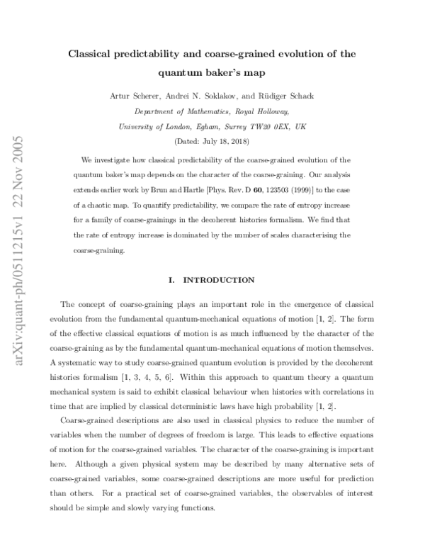(PDF) Classical predictability and coarse-grained evolution of the ...