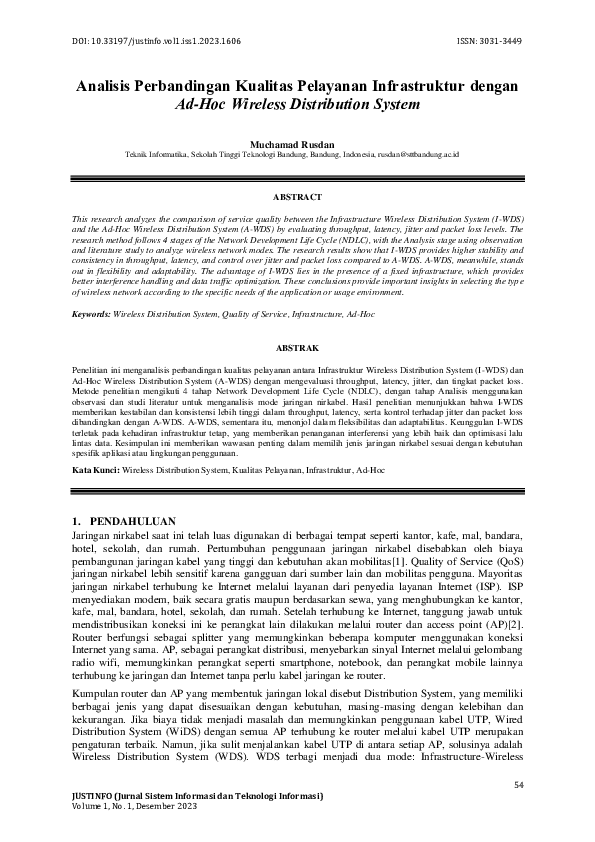 (PDF) Analisis Perbandingan Kualitas Pelayanan Infrastruktur dengan Ad-Hoc Wireless Distribution ...