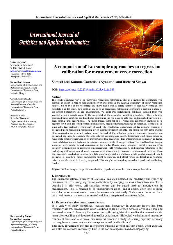 Pdf A Comparison Of Two Sample Approaches To Regression Calibration