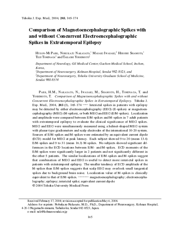 (PDF) Comparison of Magnetoencephalographic Spikes with and without ...