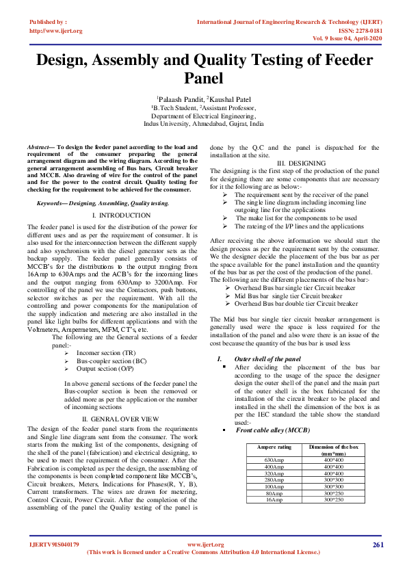 (PDF) Design, Assembly and Quality Testing of Feeder Panel
