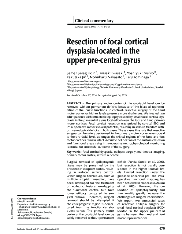 (PDF) Resection of focal cortical dysplasia located in the upper pre ...