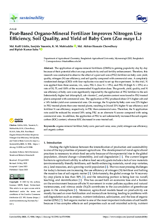 (PDF) Peat-Based Organo-Mineral Fertilizer Improves Nitrogen Use Efficiency, Soil Quality, and ...