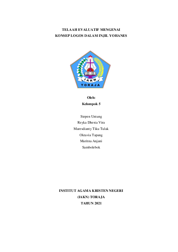 (PDF) Telaah Evaluatif Mengenai Konsep Logos Dalam Injil Yohanes