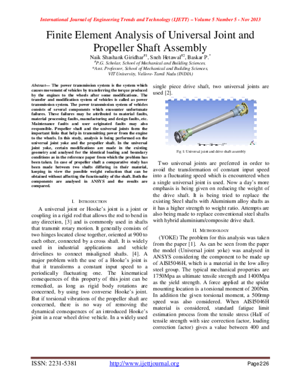 (PDF) Finite Element Analysis of Universal Joint and Propeller Shaft Assembly