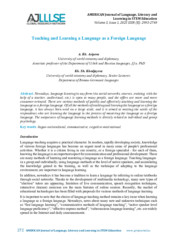 (PDF) Teaching and Learning a Language as a Foreign Language