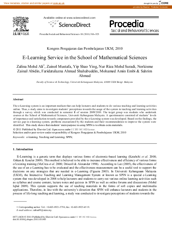 (PDF) E-Learning Service in the School of Mathematical Sciences