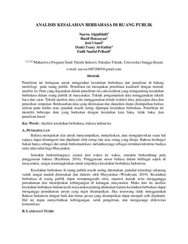 (PDF) ANALISIS KESALAHAN BERBAHASA DI RUANG PUBLIK
