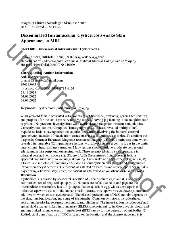 (PDF) Disseminated Intramuscular Cysticercosis-snake Skin Appearance in MRI