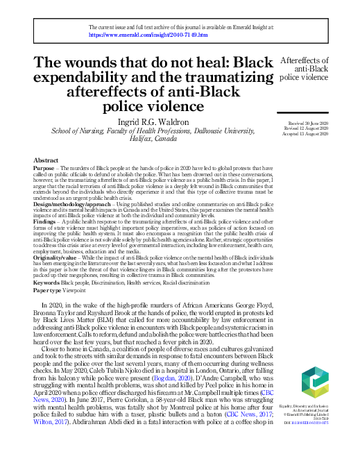 (PDF) The wounds that do not heal: Black expendability and the ...