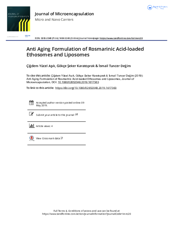 Pdf Anti Aging Formulation Of Rosmarinic Acid Loaded Ethosomes And Liposomes