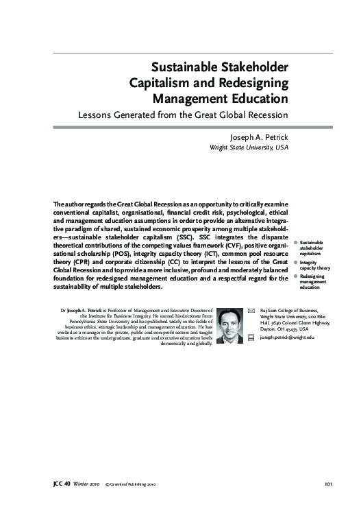 (PDF) Sustainable Stakeholder Capitalism and Redesigning Management ...