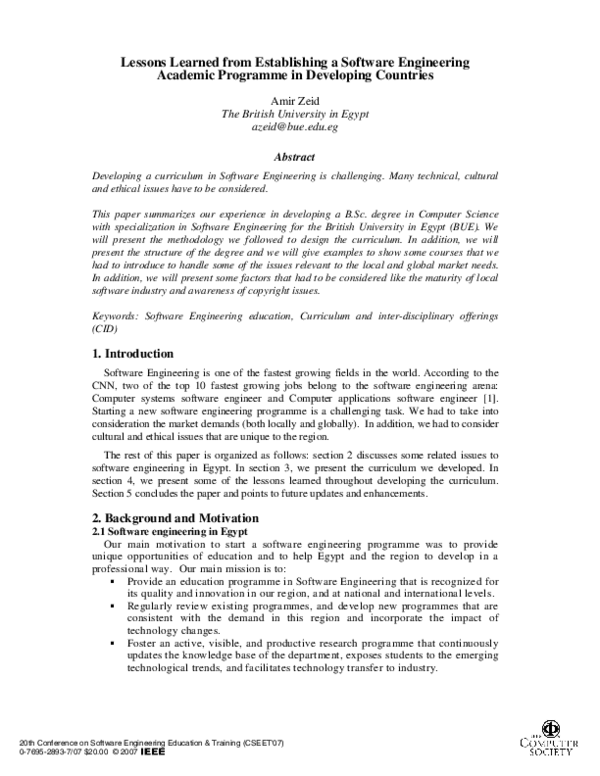 (PDF) Lessons Learned from Establishing a Software Engineering Academic ...