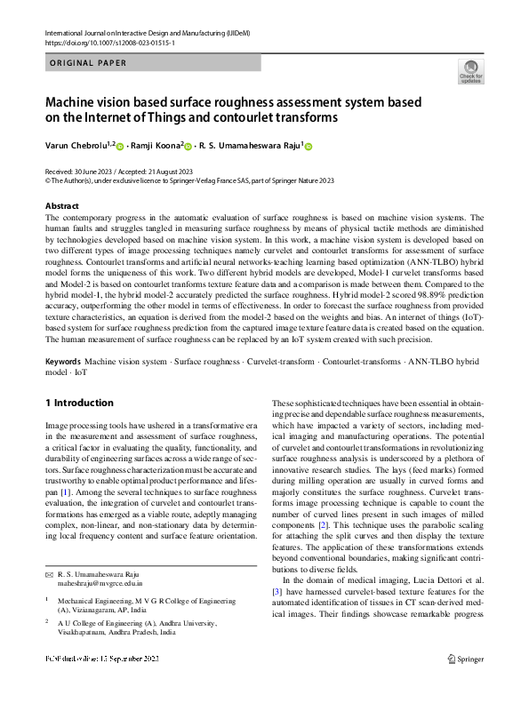 (PDF) Machine vision based surface roughness assessment system based on the Internet of Things ...