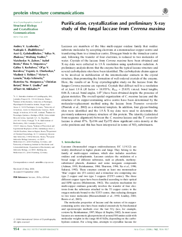 (PDF) Purification, crystallization and preliminary X-ray study of the ...