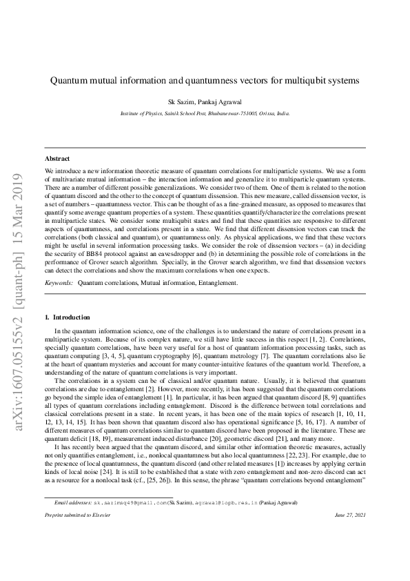 (PDF) Quantum mutual information and quantumness vectors for multi ...