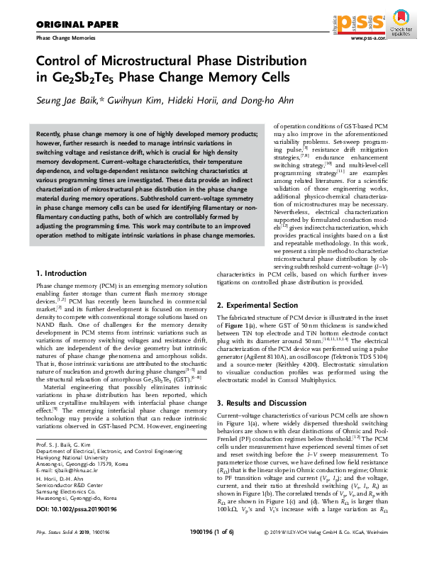 (PDF) Control of Microstructural Phase Distribution in Ge2Sb2Te5 Phase Change Memory Cells