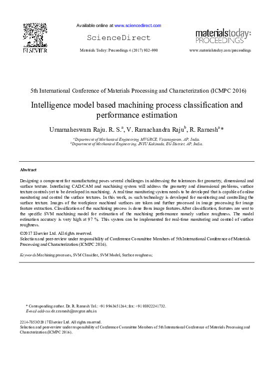 (PDF) Intelligence model based machining process classification and performance estimation