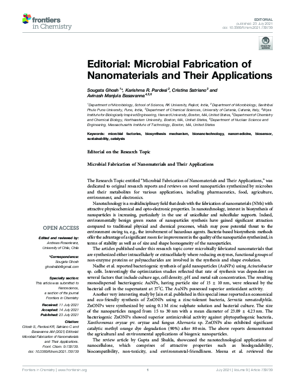 (PDF) Editorial: Microbial Fabrication of Nanomaterials and Their Applications