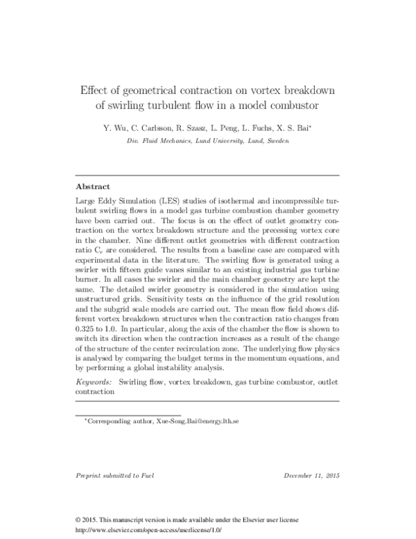 (PDF) Effect of geometrical contraction on vortex breakdown of swirling ...