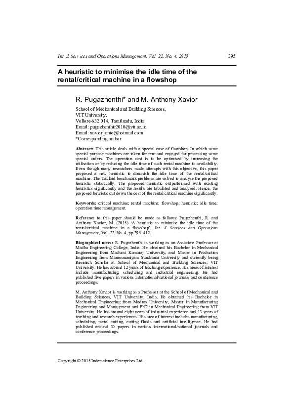 (PDF) A heuristic to minimise the idle time of the rental/critical ...