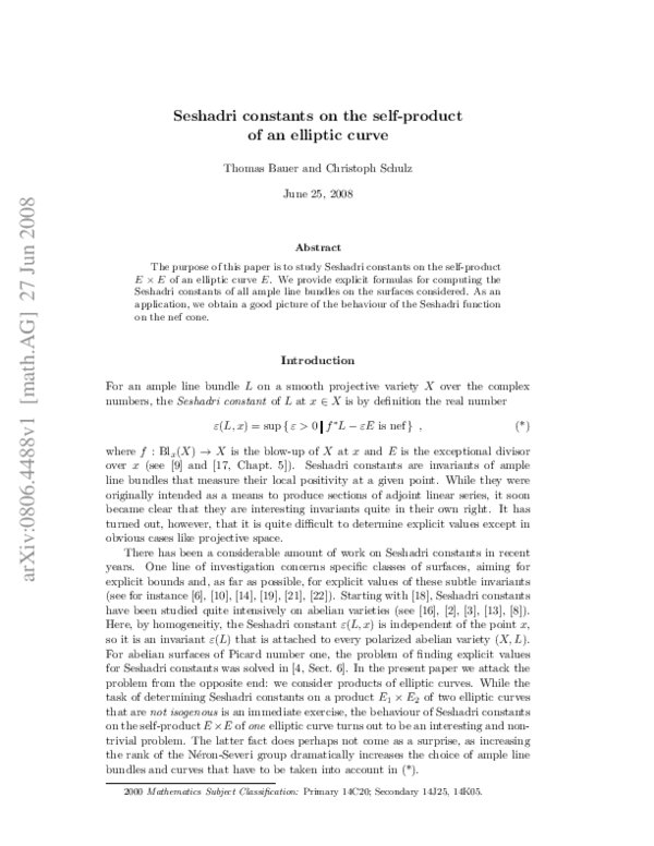 (PDF) Seshadri constants on the self-product of an elliptic curve
