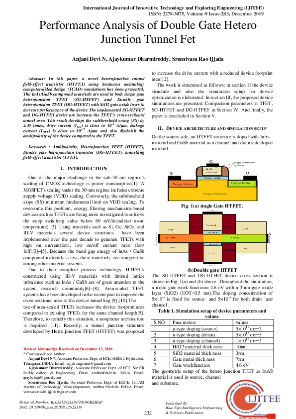 Pdf Performance Analysis Of Double Gate Heterojunction Tunnel Field