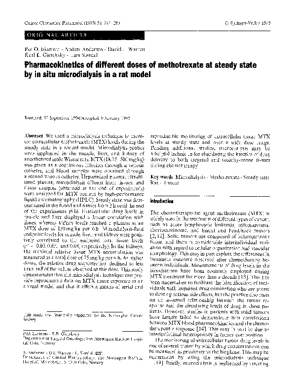 (PDF) Pharmacokinetics of different doses of methotrexate at steady ...