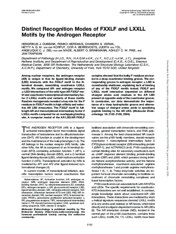 (PDF) Distinct Recognition Modes of FXXLF and LXXLL Motifs by the ...