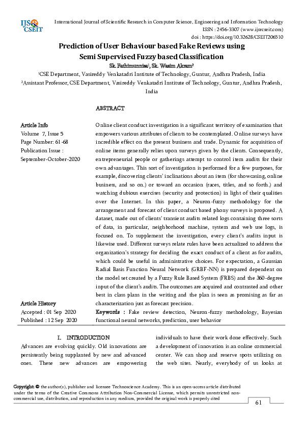 (PDF) Prediction of User Behaviour based Fake Reviews using Semi Supervised Fuzzy based ...