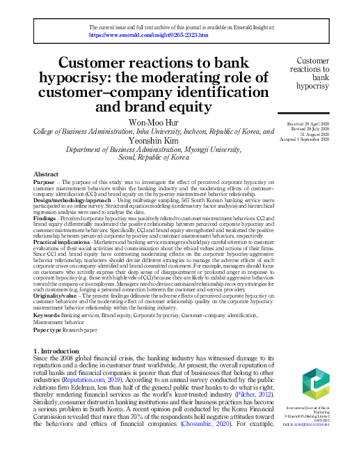 (PDF) Customer reactions to bank hypocrisy: the moderating role of ...