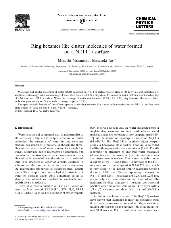 (PDF) Ring hexamer like cluster molecules of water formed on a Ni(111 ...