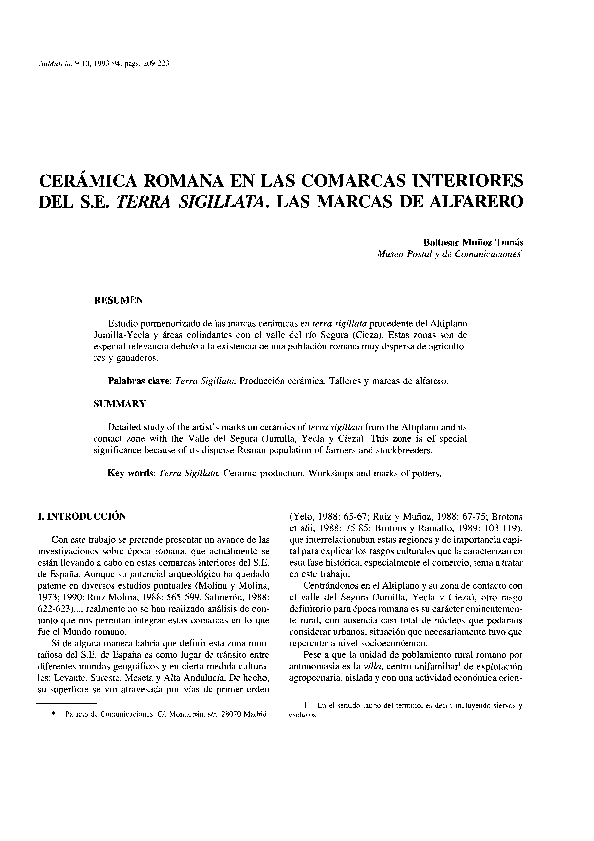 (PDF) Cerámica romana en als comarcas interiores del SE Terra Sigillata ...
