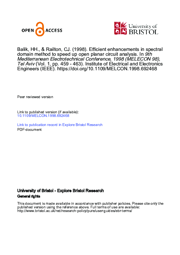 (PDF) Efficient enhancements in spectral domain method to speed up open planar circuit analysis
